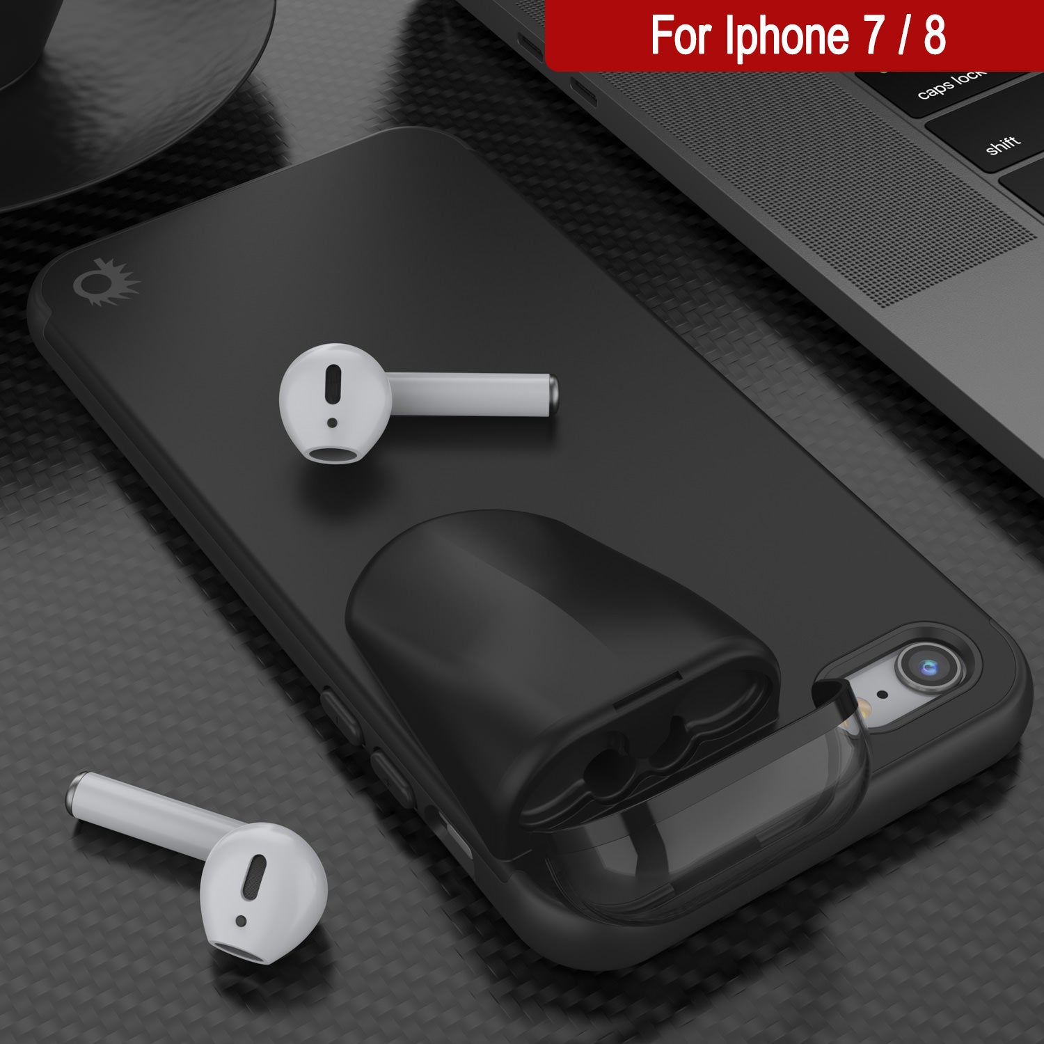 Punkcase iPhone 7 Airpod Charging Case Holder Slim Durable 2 in 1 for iPhone 8 7 black